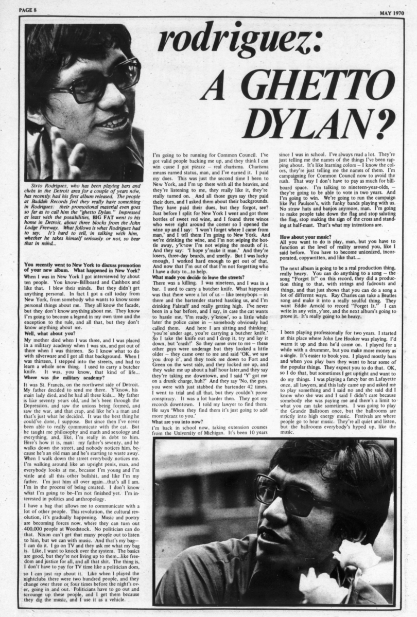 Rodriguez: A Ghetto Dylan | Big Fat Magazine, May 1970 – SugarMan.org